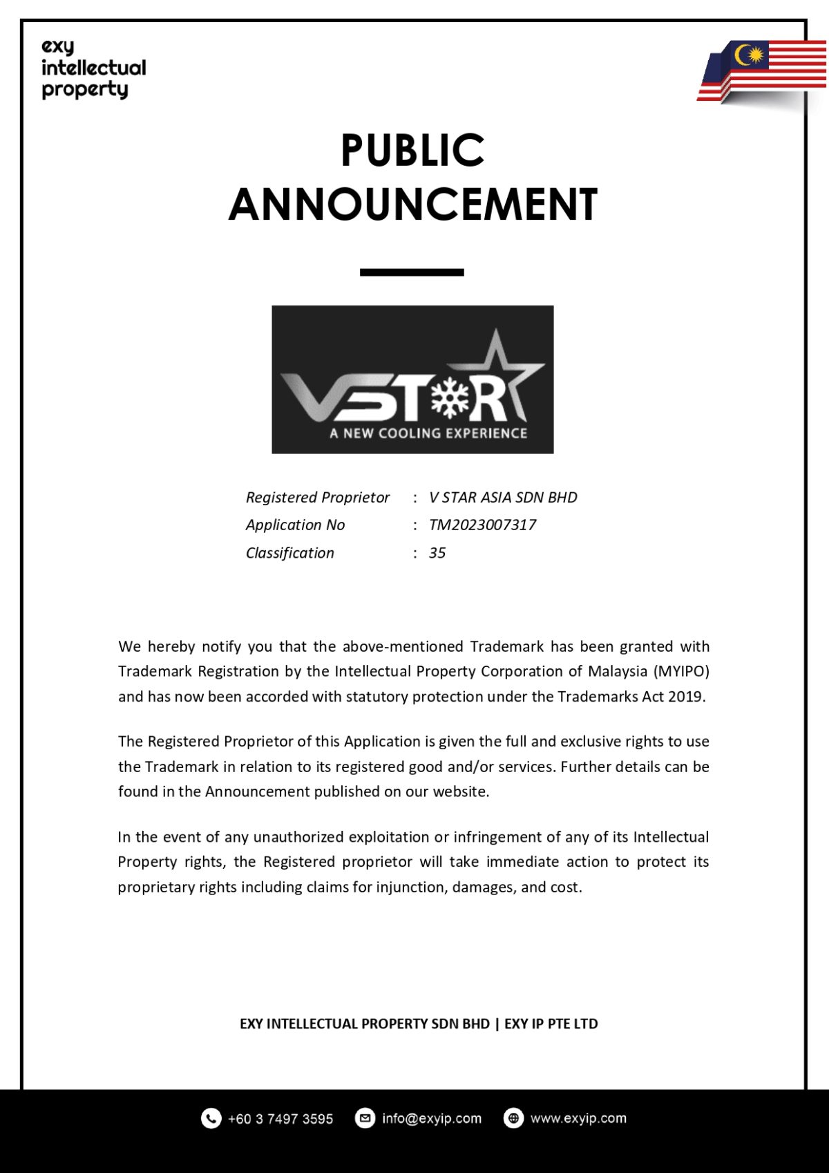 Successful Trademark Registration for V Star Asia! - ExyIp