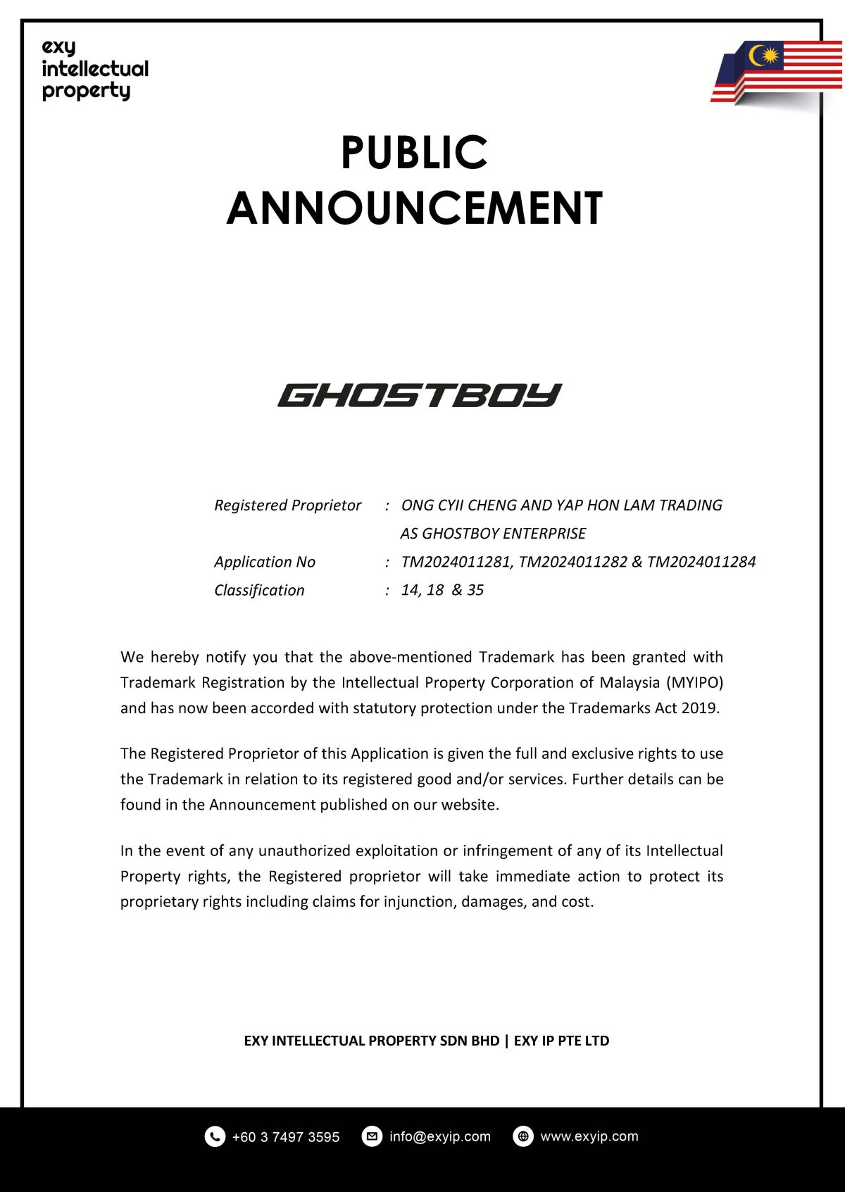 Successful Trademark Registration for Ghostboy - ExyIp
