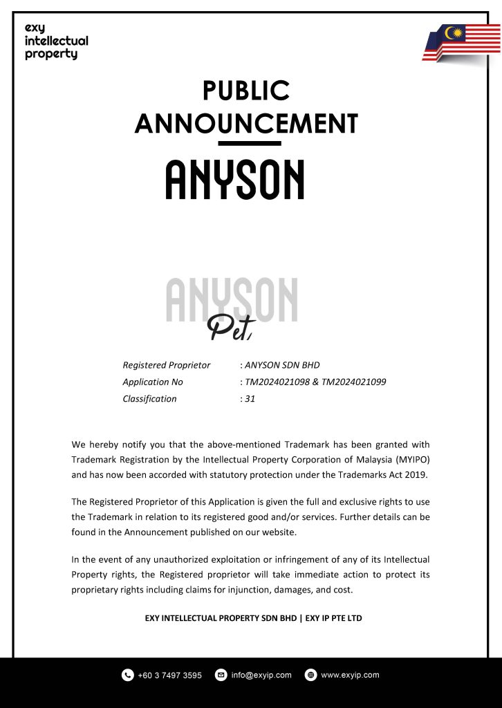 Successful Trademark Registration for Anyson - ExyIp