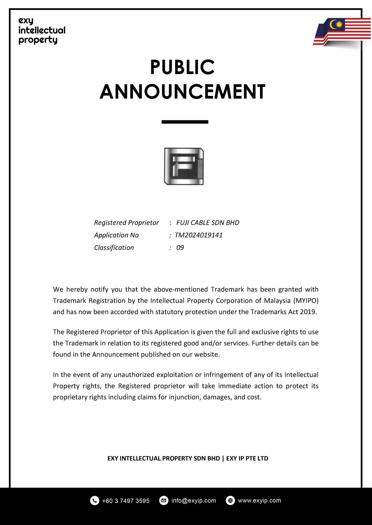 Successful Trademark Registration for Fuji Cable - ExyIp